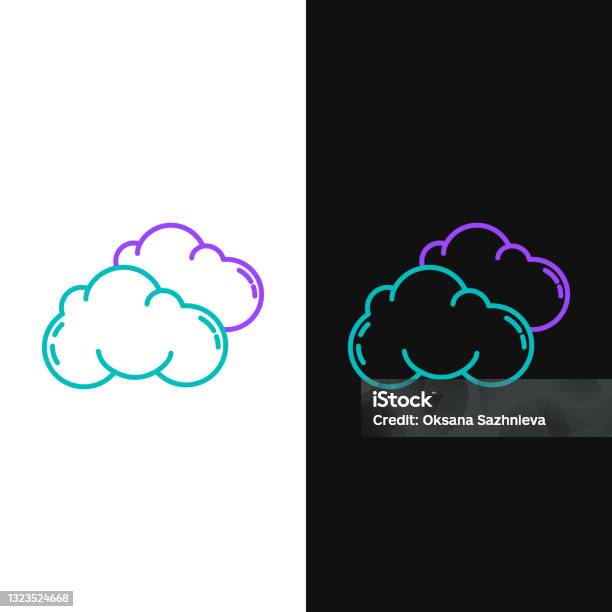Icône Cloud De Ligne Verte Et Violette Isolée Sur Fond Blanc Et Noir