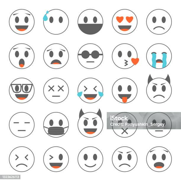 Set Di Icone Vettoriali Emoticon Collezione Di Emoji Piatte Delinea ... Set Di Icone Vettoriali Emoticon Collezione Di Emoji Piatte Delinea ...