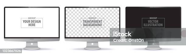 Mockup Vektor Monitor Komputer Dengan Layar Putih Transparan Dan Hitam