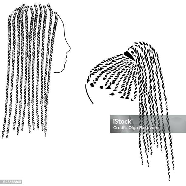 Kepang Kecil Dalam Gaya Afro Pada Siluet Rambut Panjang Dua Pilihan