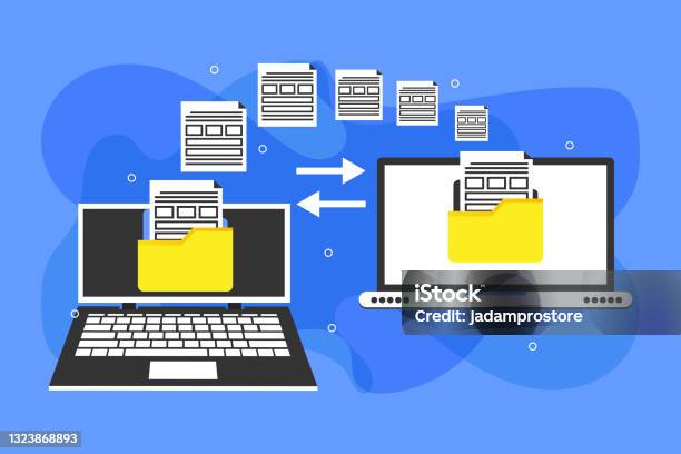 Transfer File Dua Laptop Dengan Folder Di Layar Dan Dokumen Yang