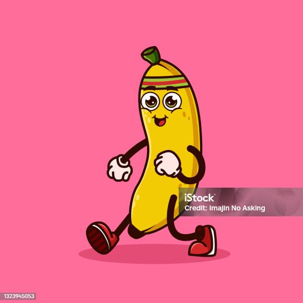 Jogging Karakter Buah Pisang Yang Lucu Konsep Ikon Karakter Buah Terisolasi Stiker Emoji Gaya