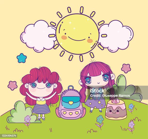 Anime Girls In The Grass Stok Vektör Sanatı And 13 19 Yaş Arası‘nin Daha Fazla Görseli 13 19