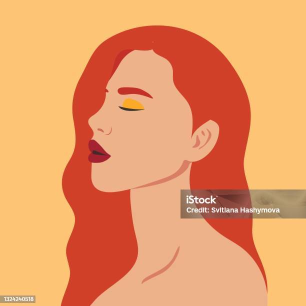 Potret Seorang Wanita Cantik Di Profil Wanita Dengan Rambut Merah