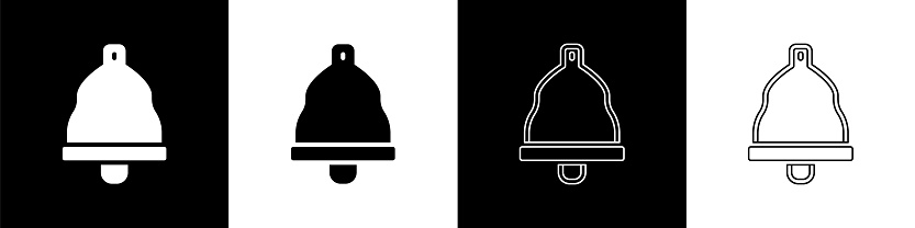 Définissez Licône De La Cloche De Léglise Isolée Sur Fond Noir Et Blanc
