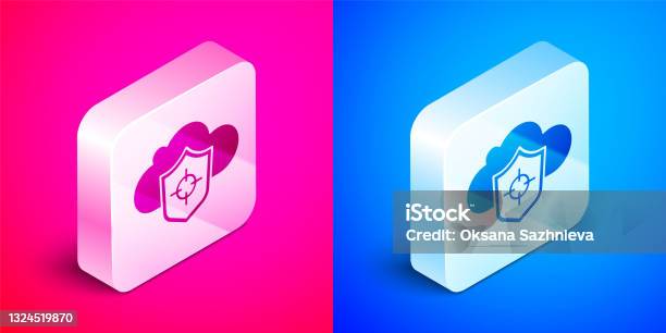 Isometric Cloud Dan Ikon Perisai Terisolasi Pada Latar Belakang Merah