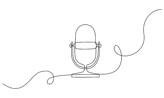 Kontinuierliche Einzeilende Zeichnung Des Podcastmikrofons Vintage Mike ... Kontinuierliche Einzeilende Zeichnung Des Podcastmikrofons Vintage Mike ...