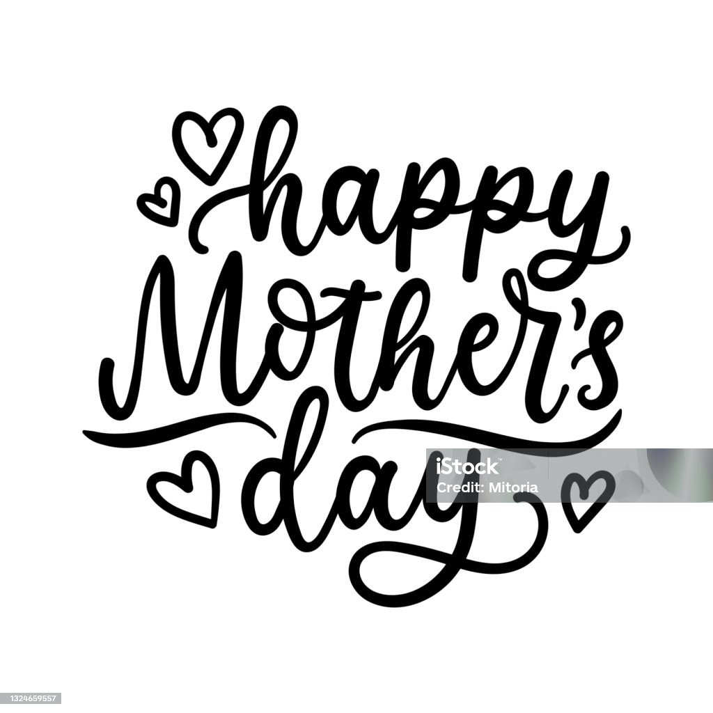 Happy Mothers Day Greeting Card Modern Calligraphy With Hearts And