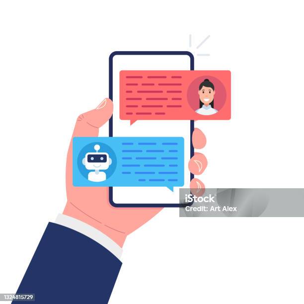 Konsep Chatbot Wanita Mengobrol Dengan Bot Obrolan Di Smartphone ... Konsep Chatbot Wanita Mengobrol Dengan Bot Obrolan Di Smartphone ...
