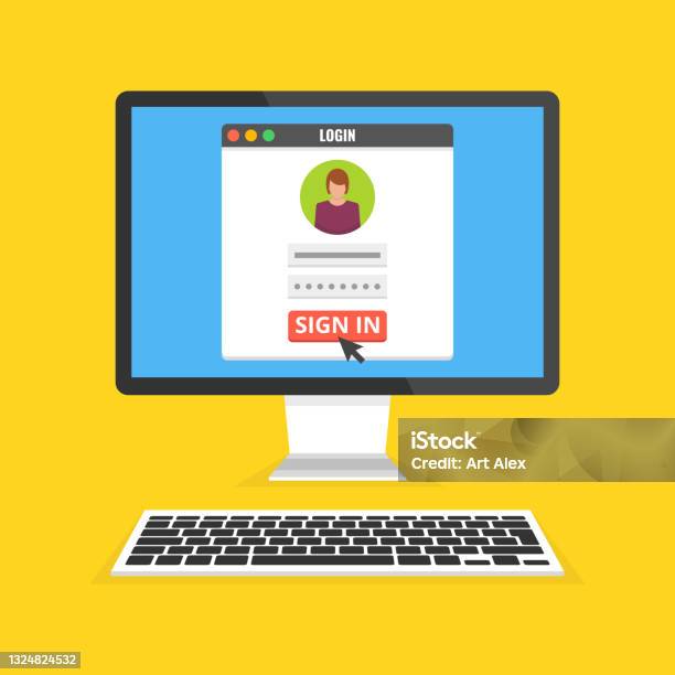 Monitor Dan Keyboard Komputer Layar Datar Modern Ilustrasi Vektor