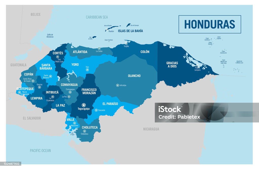 Honduras Country Political Map Detailed Illustration With Isolated ... Honduras Country Political Map Detailed Illustration With Isolated ...