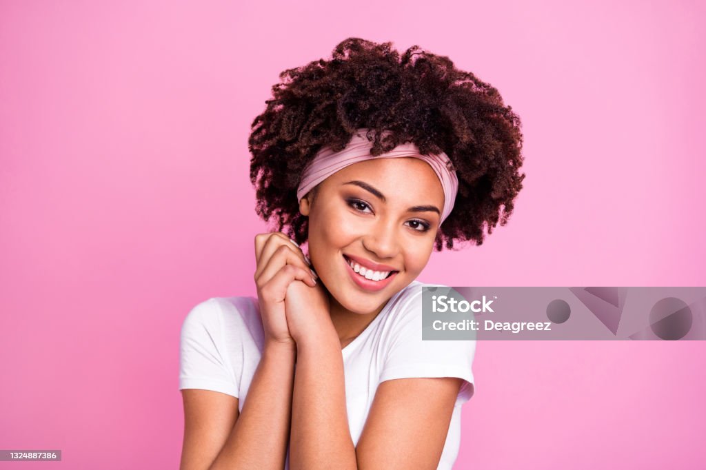 Photo Of Young Happy Cheerful Good Mood Smiling Thankful African Woman