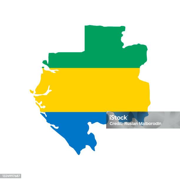 Ilustración De Silueta Del Mapa De Gabón Con Bandera Sobre Fondo Blanco