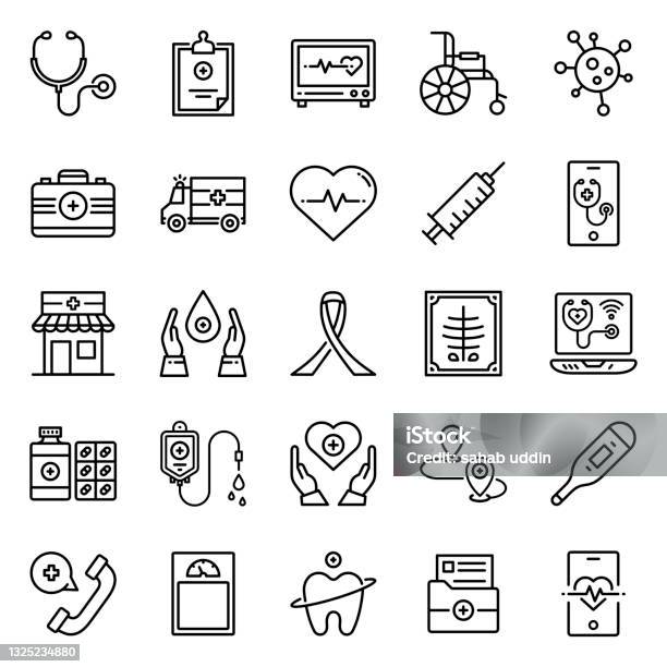 Healthcare Icon Set Vector Illustration Doctor Stethoscope Ambulance