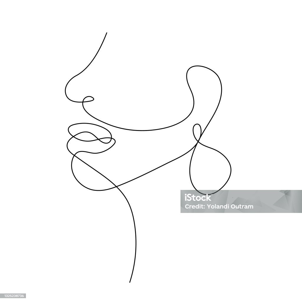 Minimalist Continuous Linear Sketch Of A Womans Face Abstract Female
