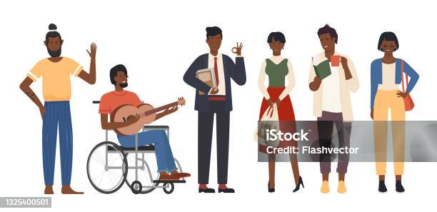 Vetores De Afroamericanos Definidos Mulheres Personagens Homem Em Pé