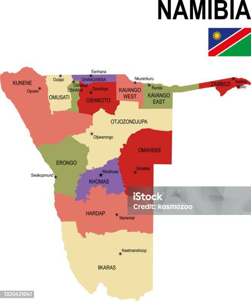 Namibia Colorful Flat Map With Flag Stock Illustration Download Image
