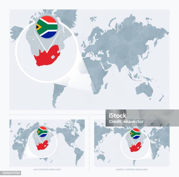 Magnified Afrique Du Sud Sur La Carte Du Monde 3 Versions De La Carte