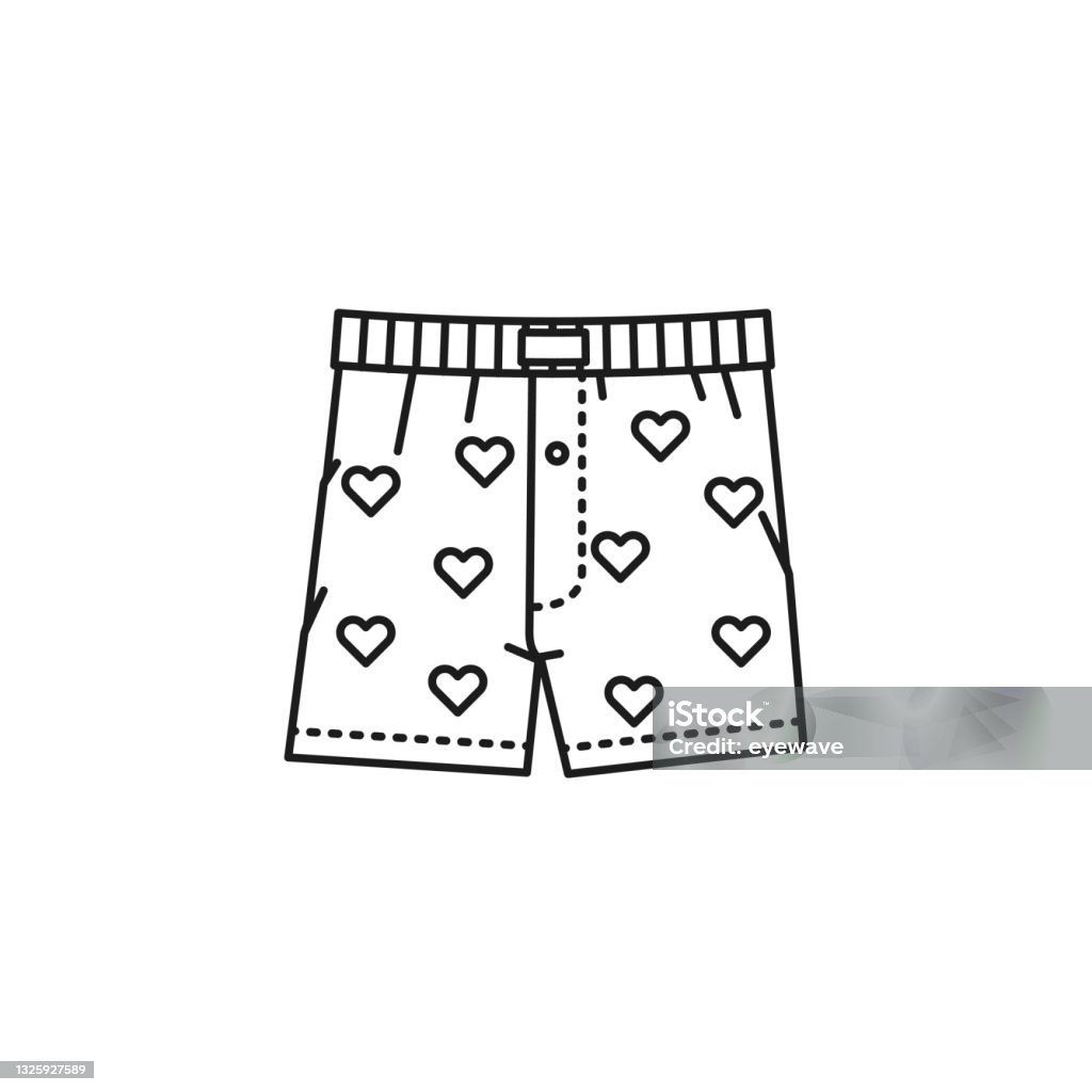 Celana Pendek Boxer Dengan Ikon Garis Vektor Pola Hati Ilustrasi Stok