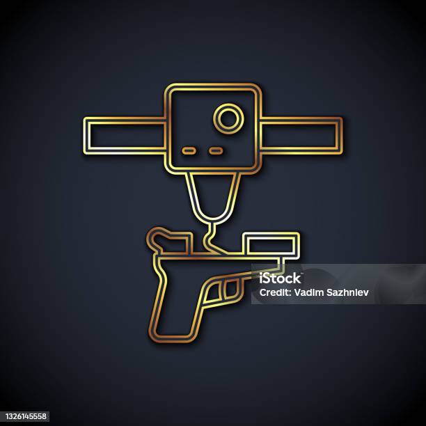 Icône De Pistolet Dimprimante 3d Ligne Or Isolée Sur Fond Noir