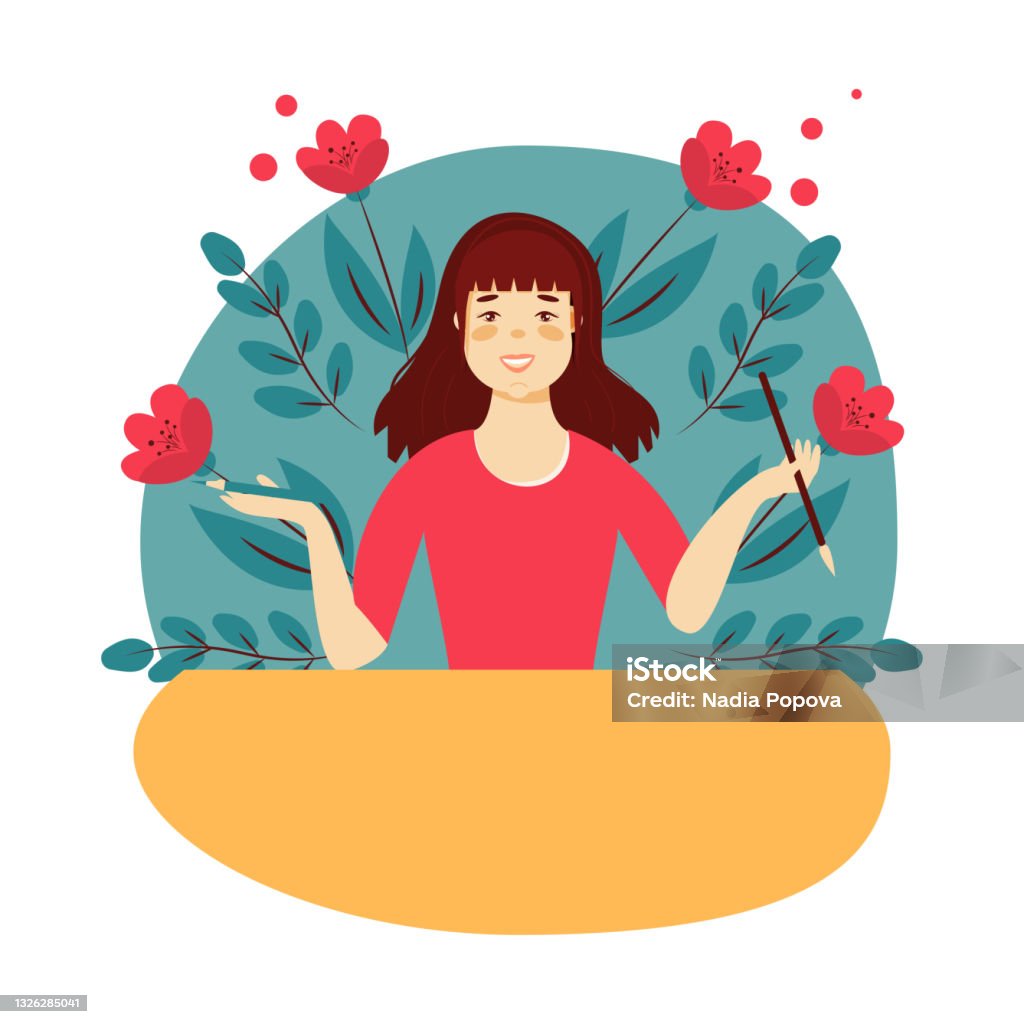 Ilustración De Happy Girl Hace Una Tarea Aprendizaje Ilustración De