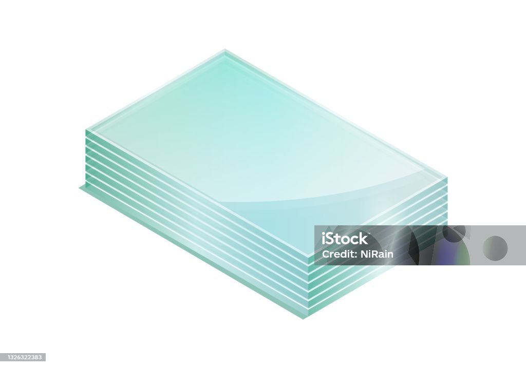 Vector Illustration Sheets Of Tempered Glass Isolated On White Background Realistic Stack Of