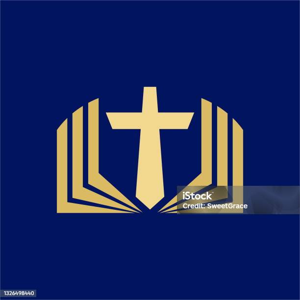 Illustration Chrétienne Logo De Léglise Croix De Jésus Et Bible Ouverte