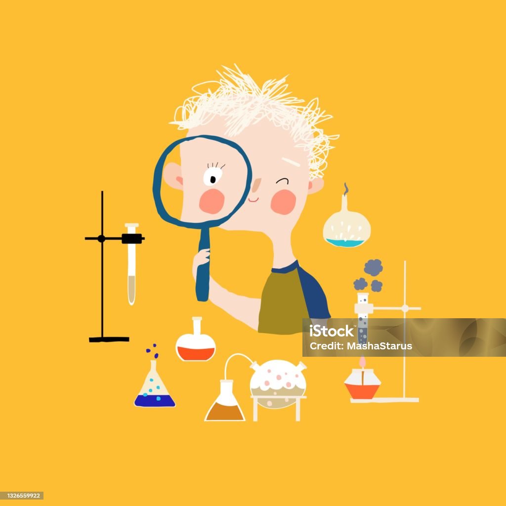 Ilustrasi Kartun Seorang Siswa Memegang Kaca Pembesar Ilustrasi Stok