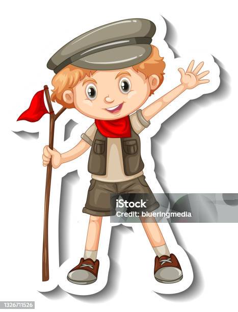 Un Modèle Dautocollant Avec Un Garçon En Tenue De Safari Personnage De