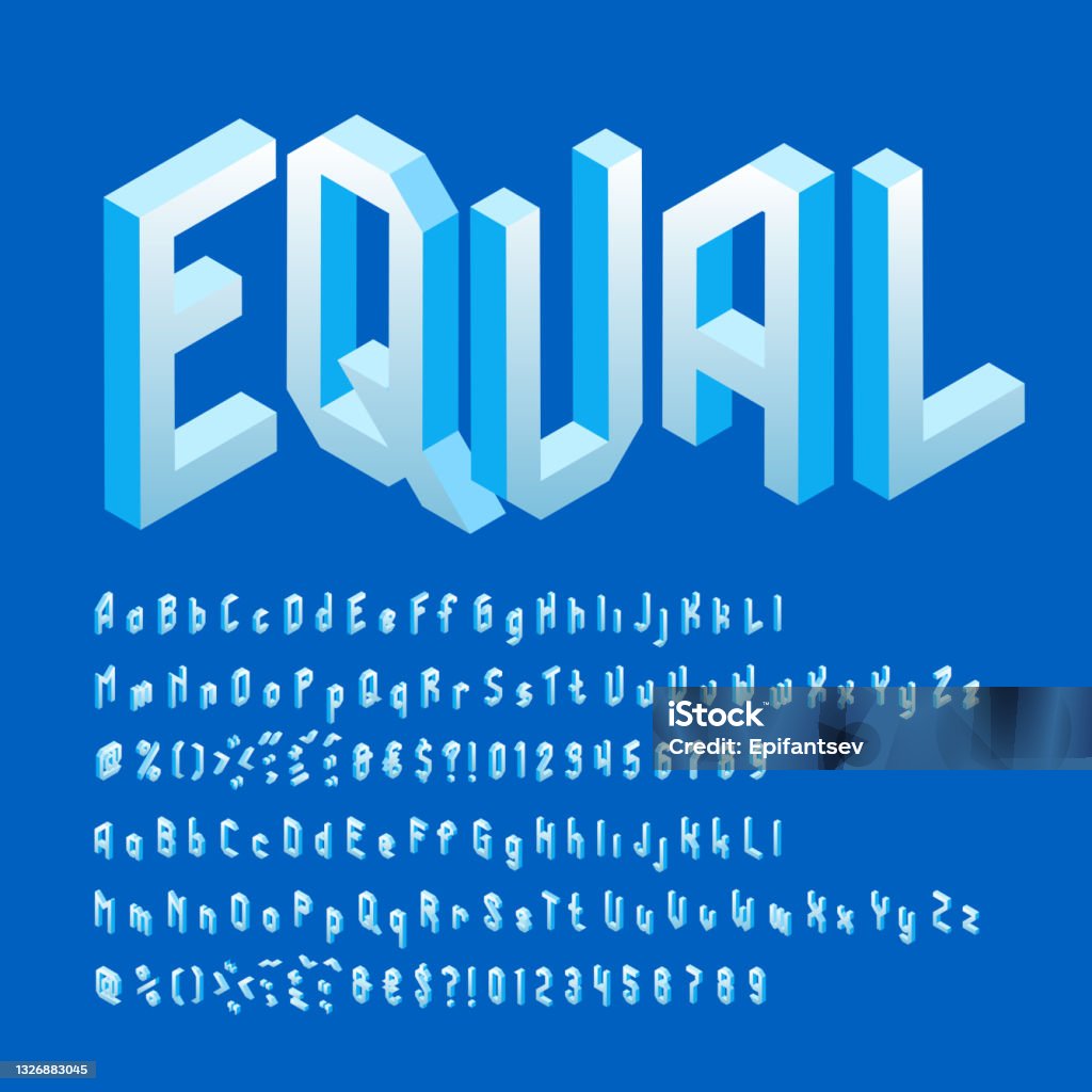 Font Alfabet Sama Huruf Isometrik Angka Dan Tanda Baca Huruf Besar Dan