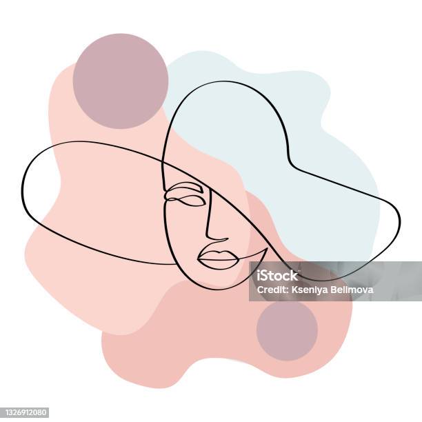 Abstract Poster With Minimal Woman Faceone Line Drawing Style Stock