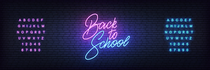 Panneau Au Néon Du Modèle Retour À Lécole Concept De Lettrage De Retour