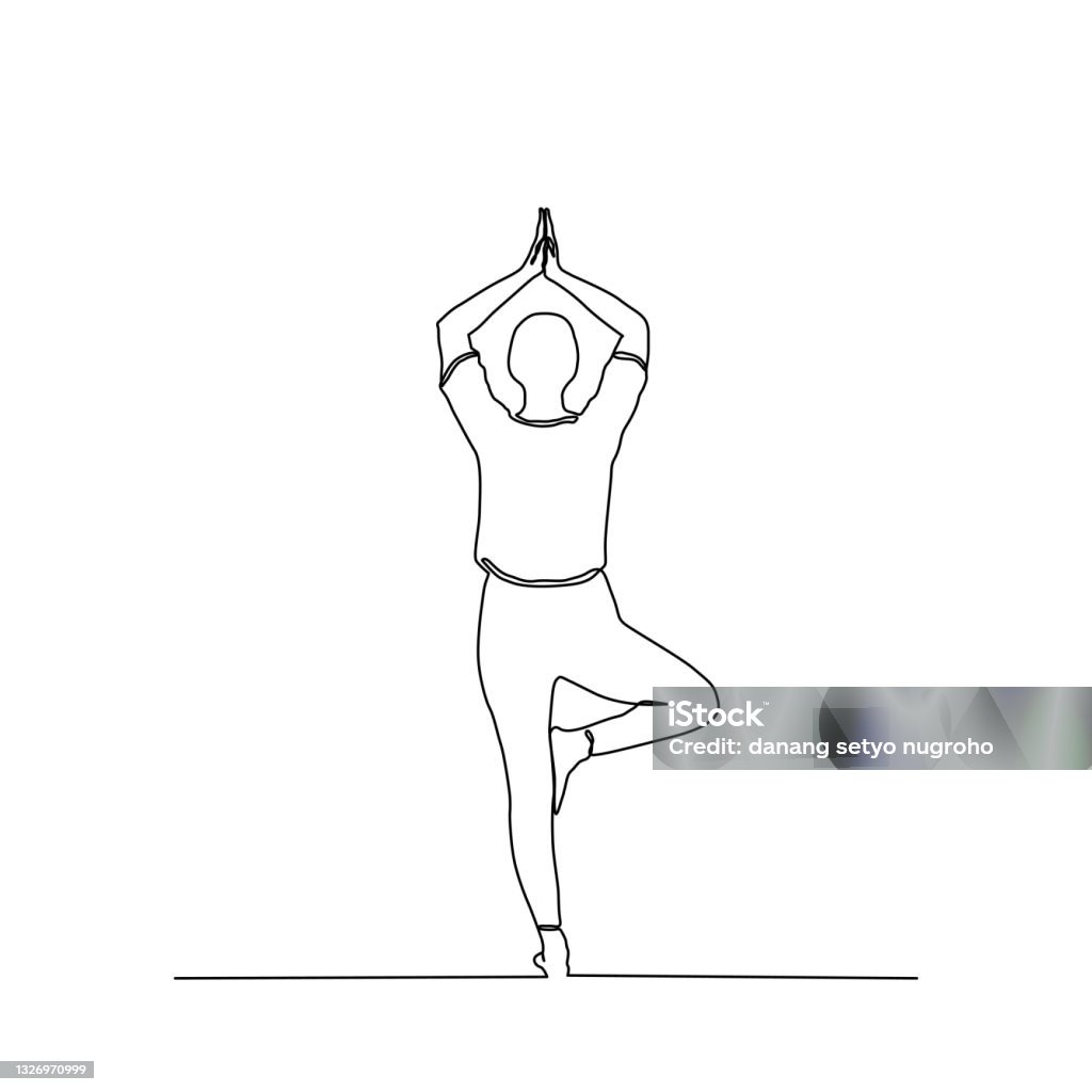 Continuous Line Drawing Of Man Doing Yoga Exercise Yoga Pose Character