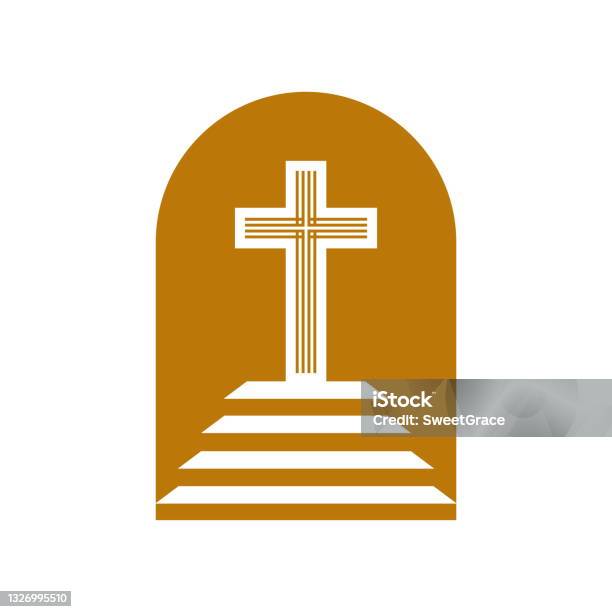 Logo De Léglise Symboles Chrétiens Escalier Menant À La Croix Du Christ