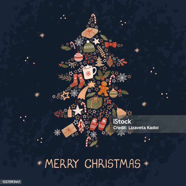 Kartu Ucapan Natal Dengan Ilustrasi Pohon Natal Ilustrasi Stok Unduh