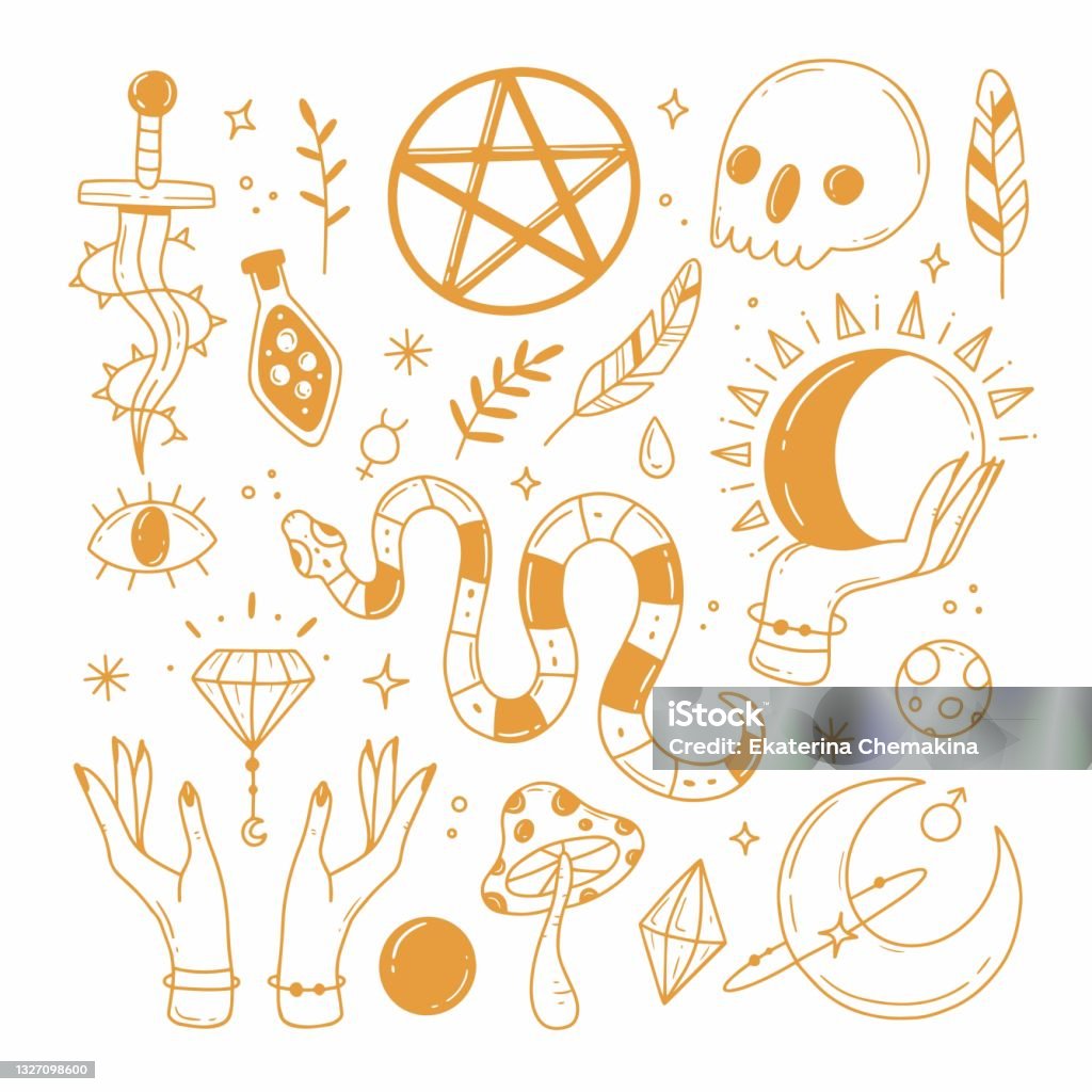 Stock Ilustrace Soubor Prvků Na Téma Magie Esoteriky Astrologie Ve