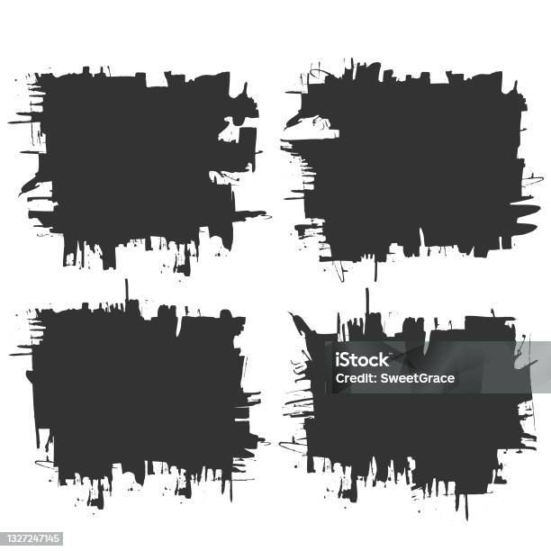Collection De Frottis Avec De La Peinture Noire Des Traits Des Coups De