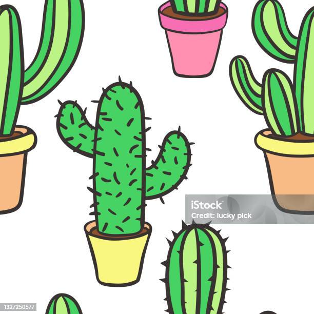 Pola Mulus Dengan Kaktus Pola Kaktus Cacti Dalam Pot Latar Belakang