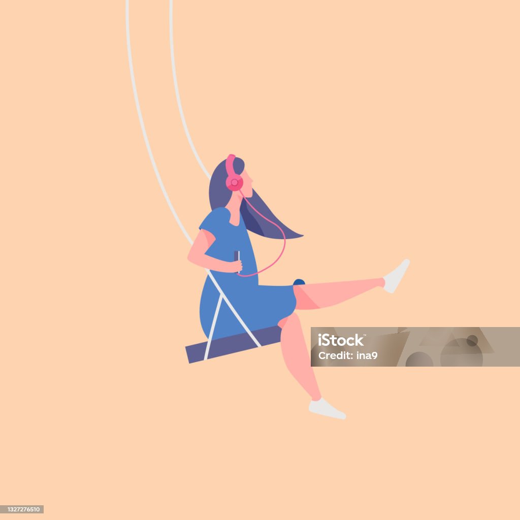 Karakter Wanita Muda Mendengarkan Musik Dengan Headphone Dan Duduk Di ... Karakter Wanita Muda Mendengarkan Musik Dengan Headphone Dan Duduk Di ...