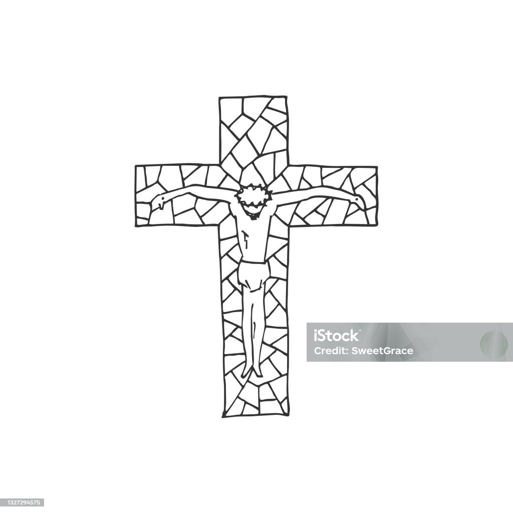 Tuhan Yesus Di Salib Salib Digambar Dengan Tangan Gaya Mosaik Simbol