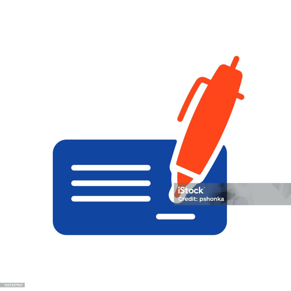Chèque Bancaire Vierge Avec Stylet Et Icône De Glyphe De Signature