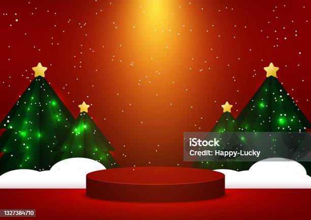 Natal Podium Panggung Dihiasi Dengan Pemandangan Pohon Natal Salju ... Natal Podium Panggung Dihiasi Dengan Pemandangan Pohon Natal Salju ...