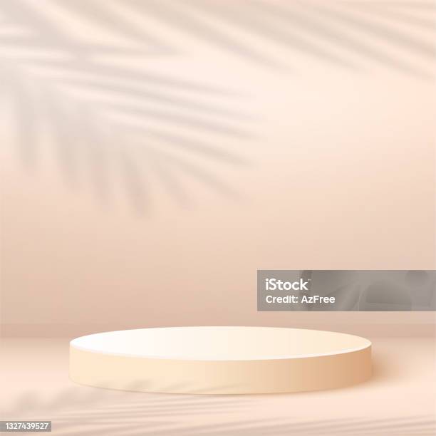 Latar Belakang Abstrak Dengan Podium 3d Geometris Warna Krem Ilustrasi
