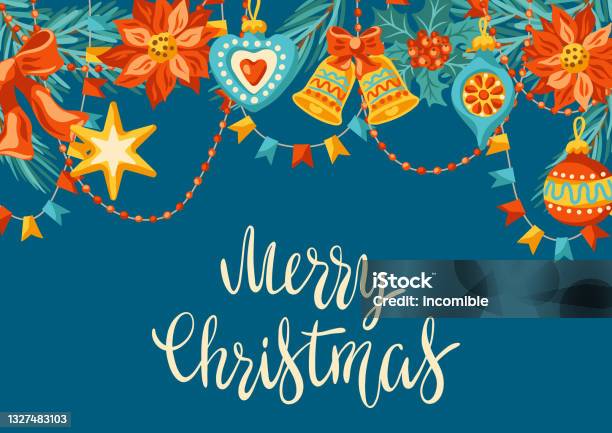 Selamat Natal Undangan Atau Kartu Ucapan Ilustrasi Liburan Dalam Gaya