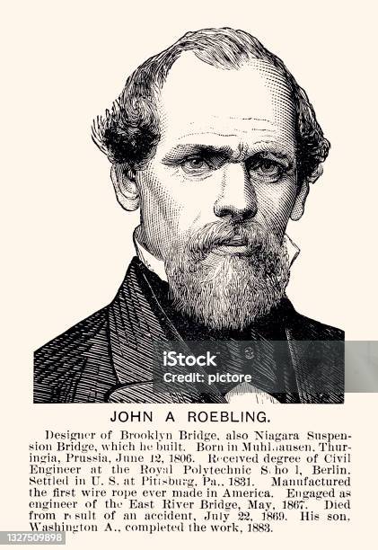 John Augustus Roebling Civil Engeneer Xxxl With Lots Of Details Stock Illustration Download