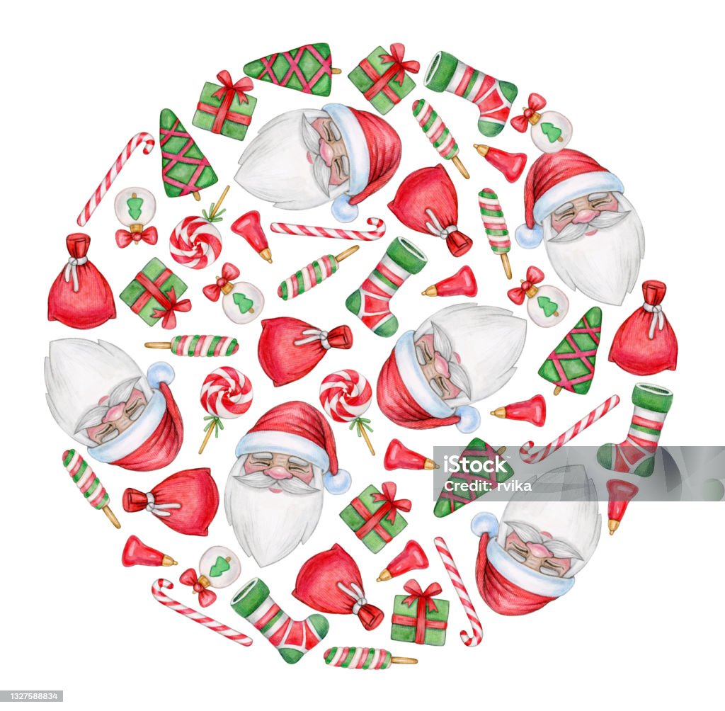 Simbol Natal Berbentuk Bulat Terisolasi Di Atas Putih Ilustrasi Cat Air