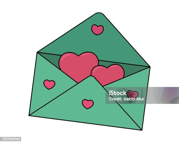 Enveloppe Avec Un Message Damour Cœurs Dans Une Lettre Illustration