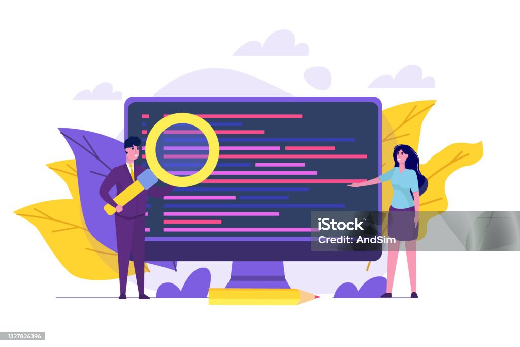 Reviewing Code Software Review Testing Team Solving Errors And Bugs Concept Vector Illustration