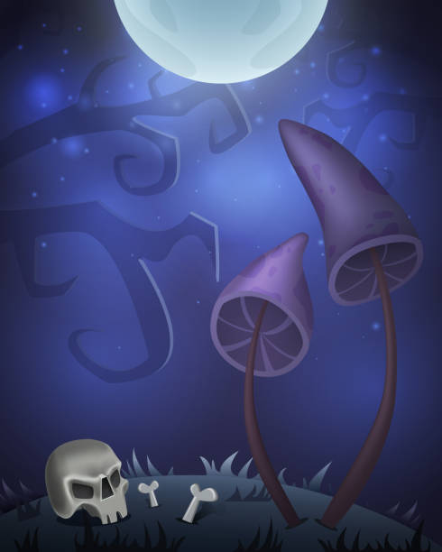 100 Scary Skulls Halloween Scene Silhouette Stock Illustrations