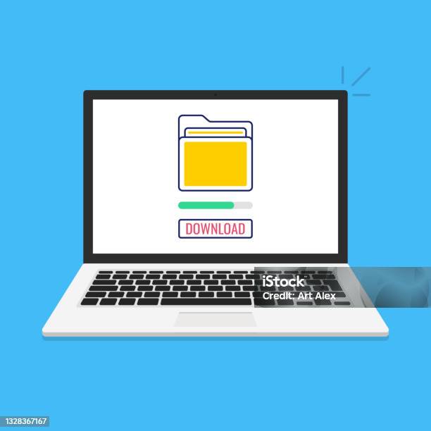 Laptop Dan Bilah Kemajuan Di Layar Mengunduh File Konsep Informasi